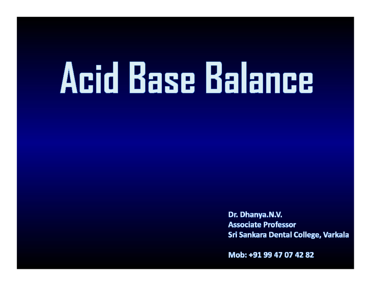 Acid-base balance in biochemistry: mechanisms and regulation - Studocu