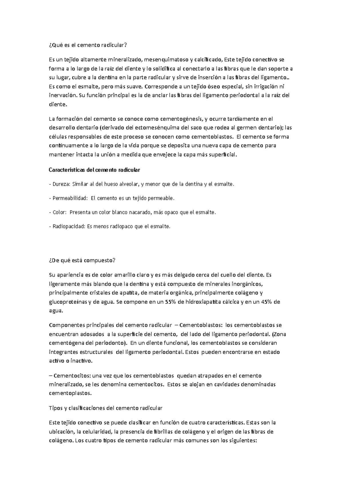 Cemento Radicular y Ligamento Periodontal: Estructura y Función - Studocu
