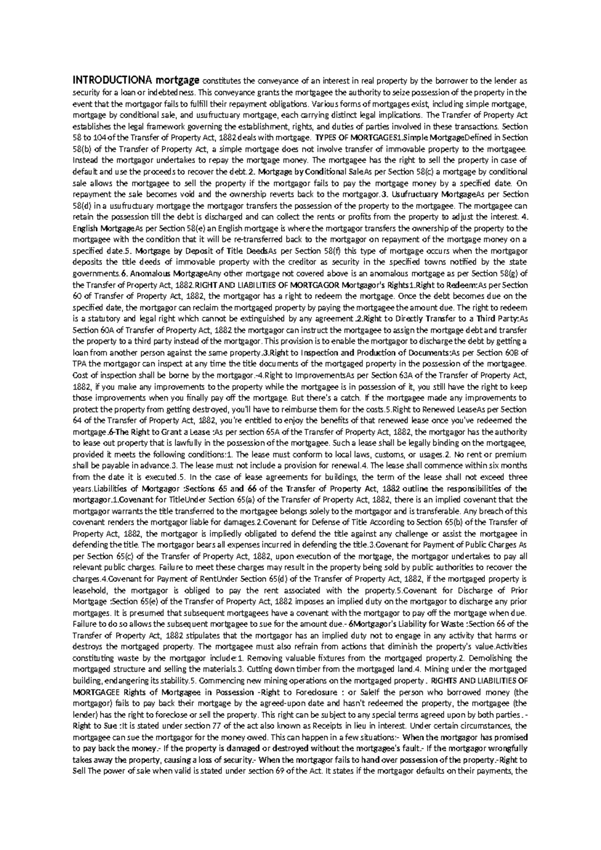 Introduction to Mortgages: Class Notes on Transfer of Property Act ...