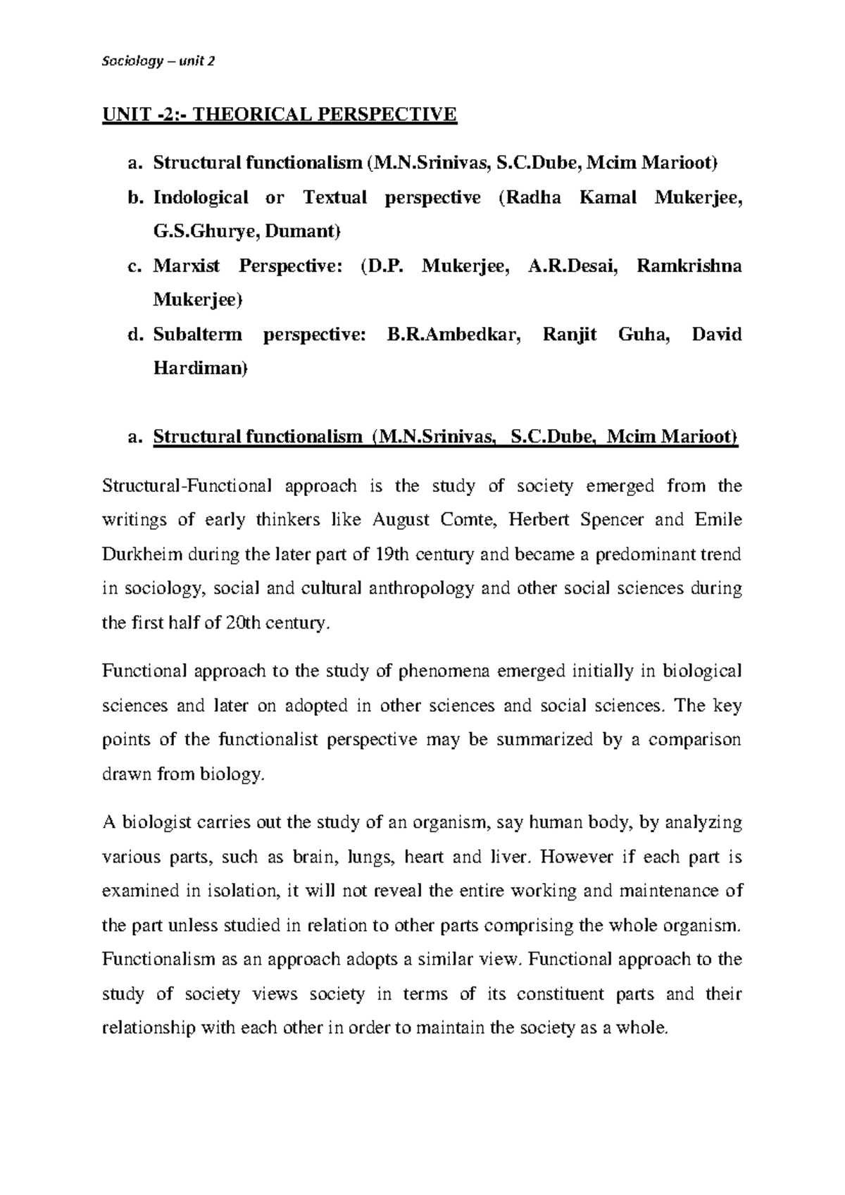 Sociology Unit 2: Theoretical Perspectives in Indian Society - Studocu