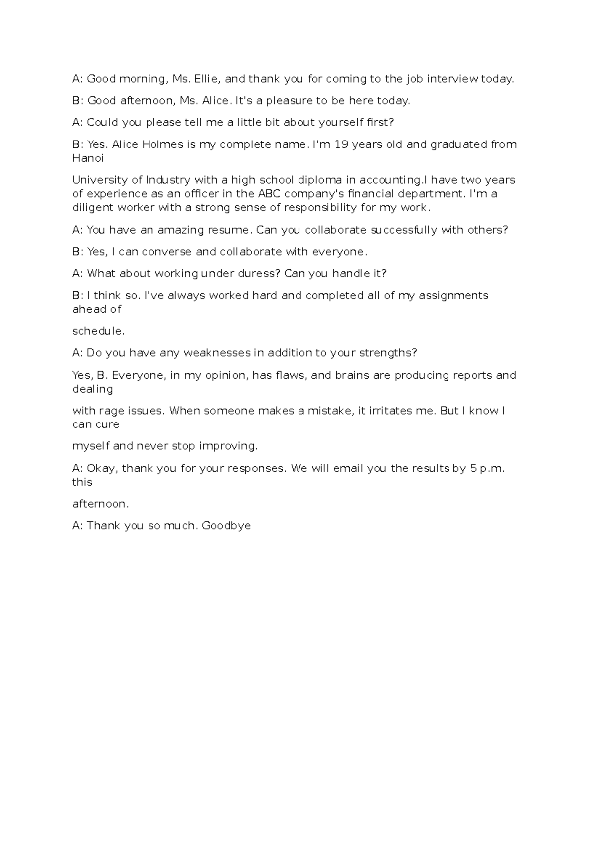 Speaking Unit 8 - Job Interview Dialogue Analysis - Studocu