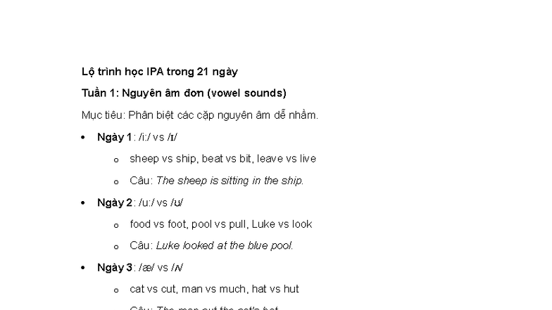 📆 Lộ trình học IPA: Nguyên Âm & Phụ Âm trong 21 Ngày - Studocu