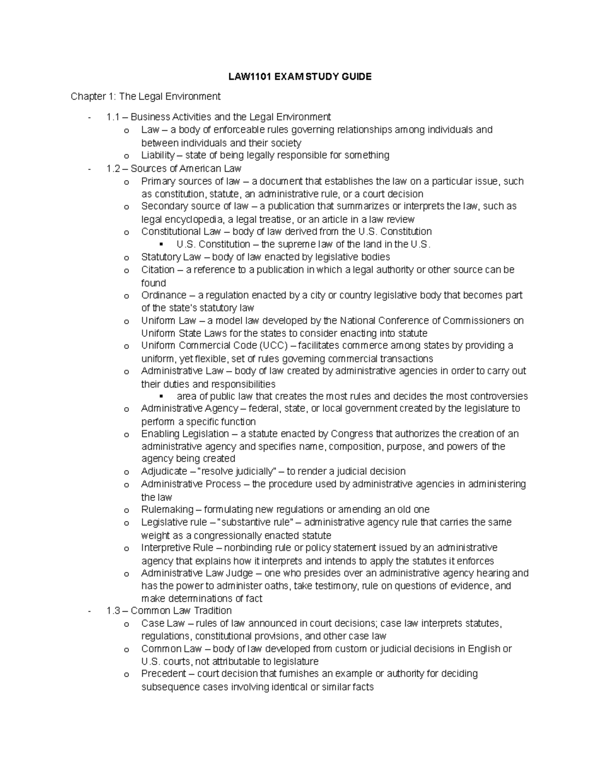 LAW1101 EXAM Study Guide - LAW1101 EXAM STUDY GUIDE Chapter 1: The ...