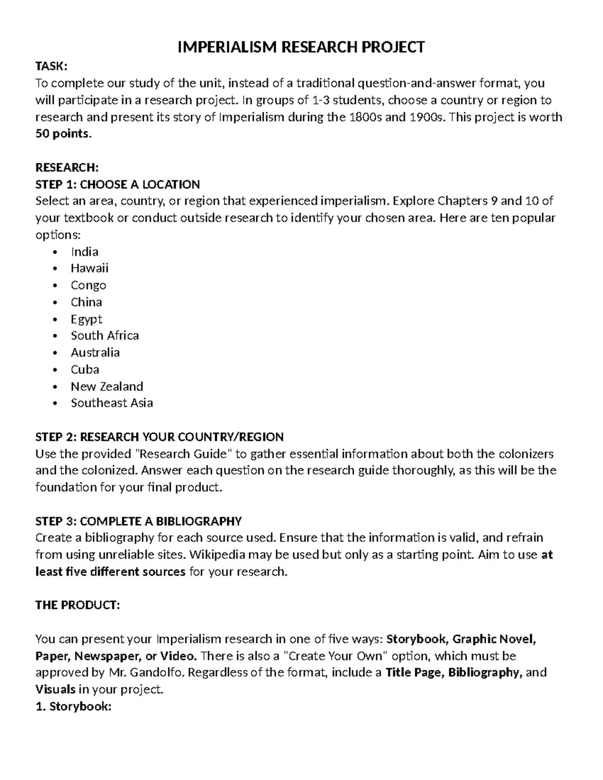 2025 Imperialism Project Instructions - IMPERIALISM RESEARCH PROJECT ...