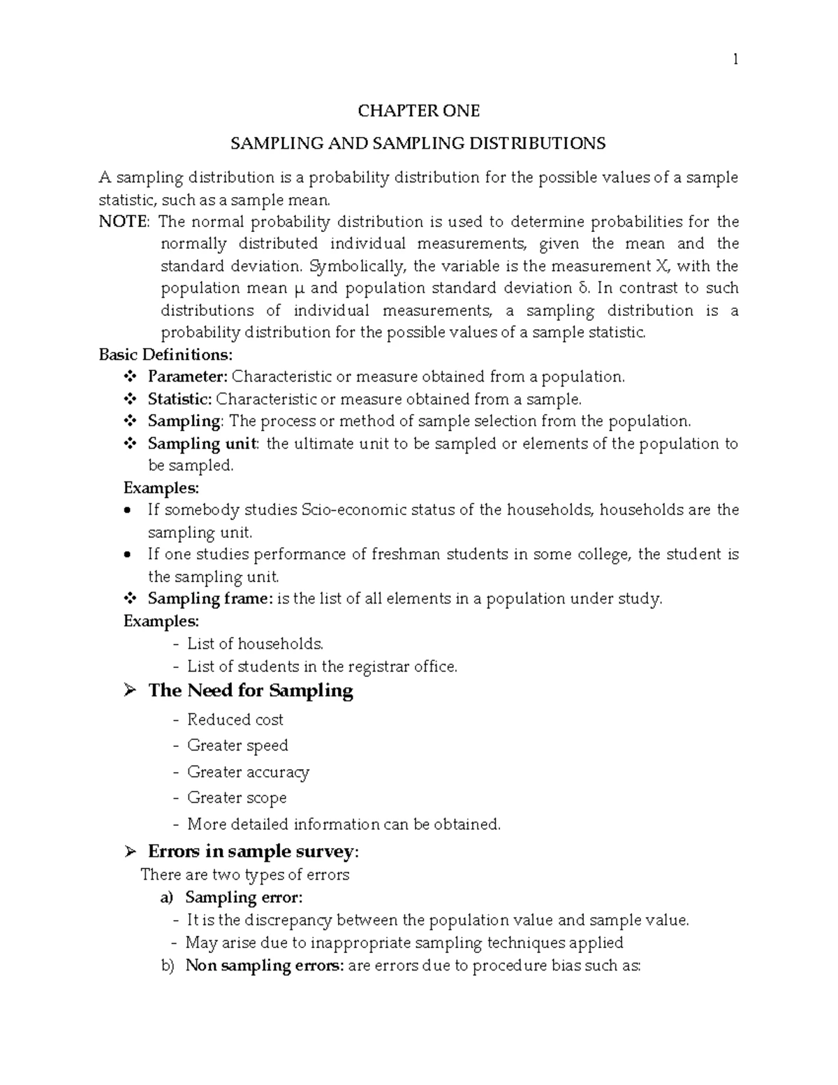 Statistics for Managment II Material - CHAPTER ONE SAMPLING AND SAMPLING DISTRIBUTIONS A ...