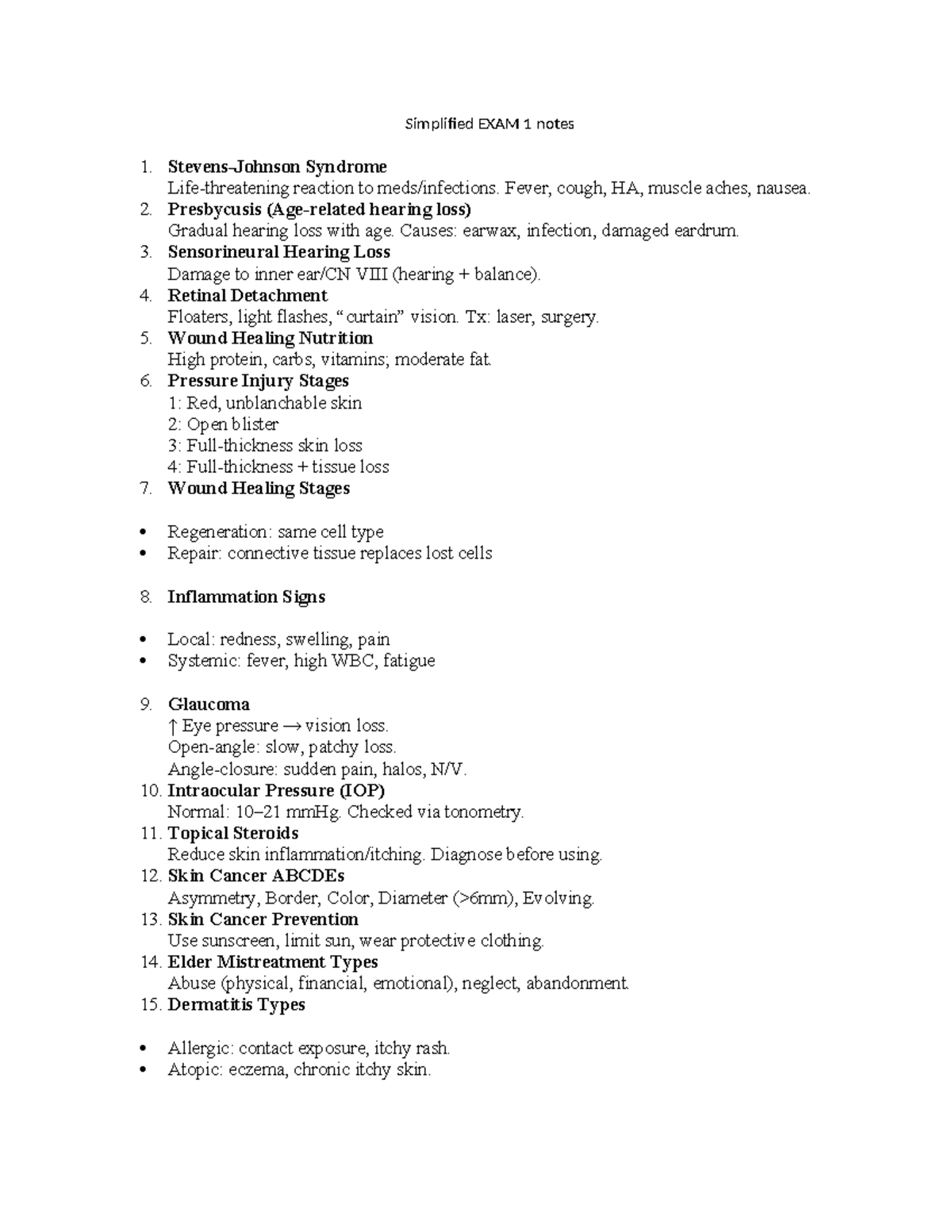 Simplified MED 101 Final Exam Notes on Common Health Conditions - Studocu