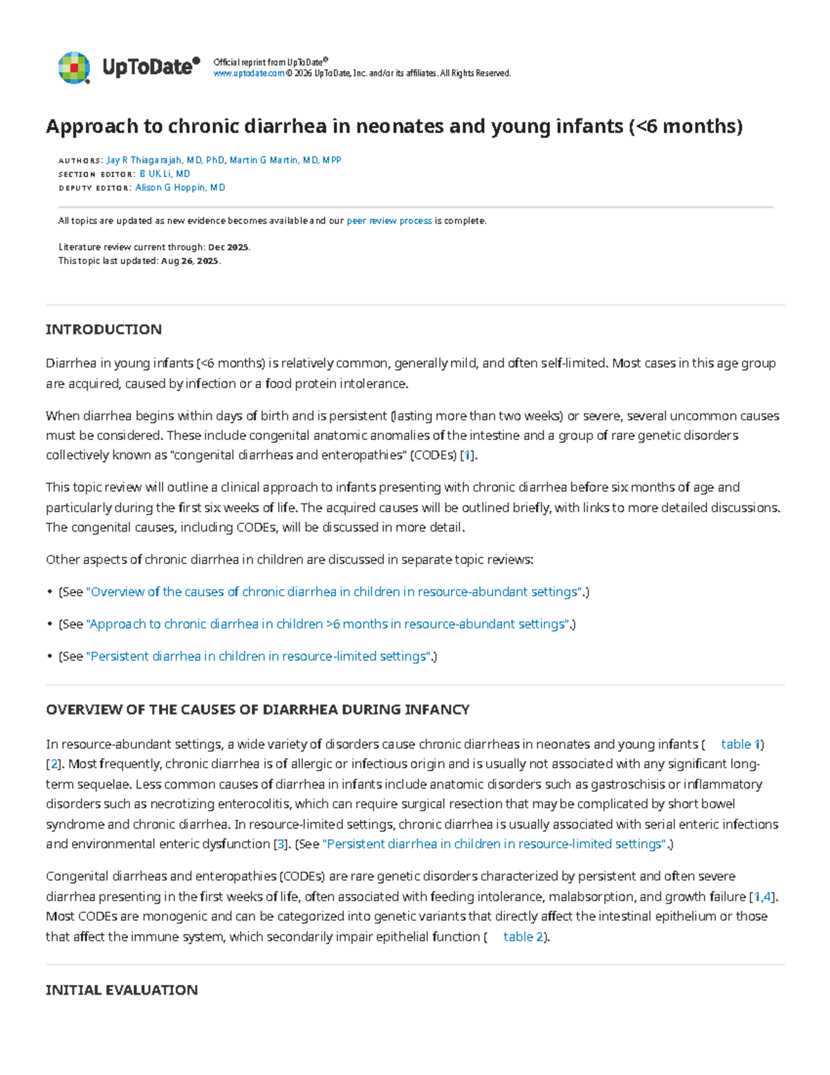 Chronic Diarrhea in Neonates and Young Infants: A Clinical Approach ...