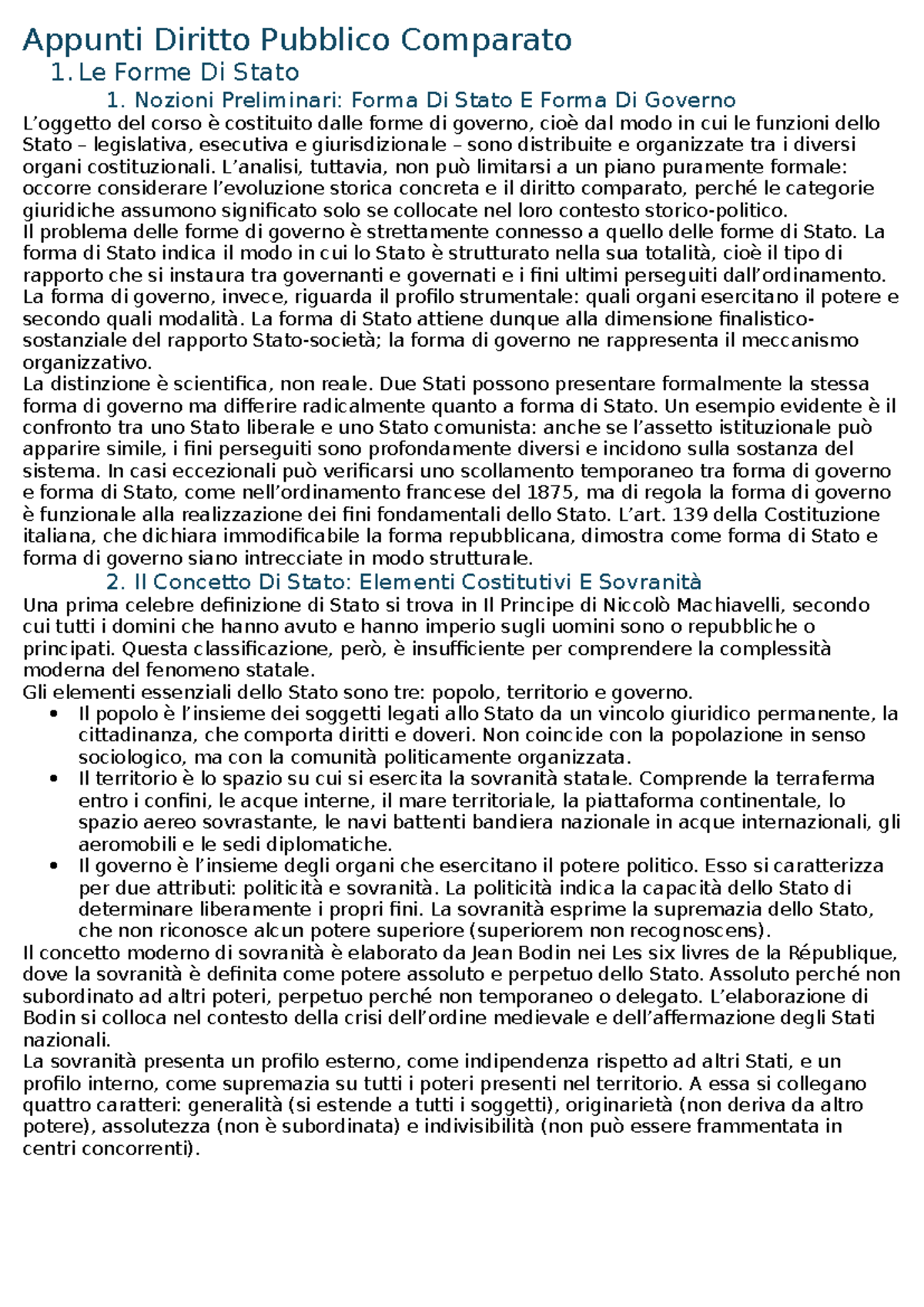 Appunti Diritto Pubblico Comparato 1: Forme di Stato e Governo - Studocu