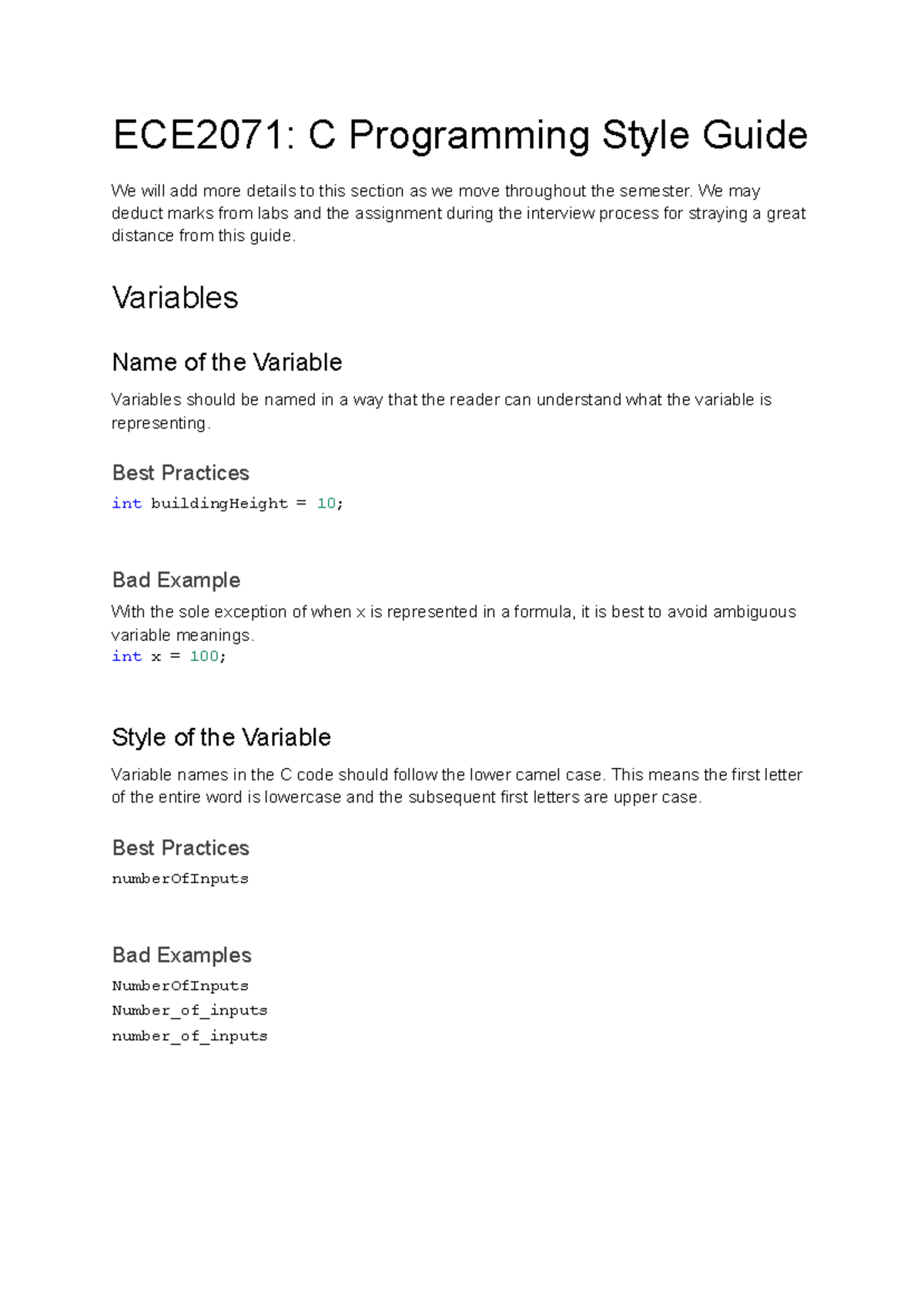 ECE2071: C Programming Style Guide and Best Practices - Studocu