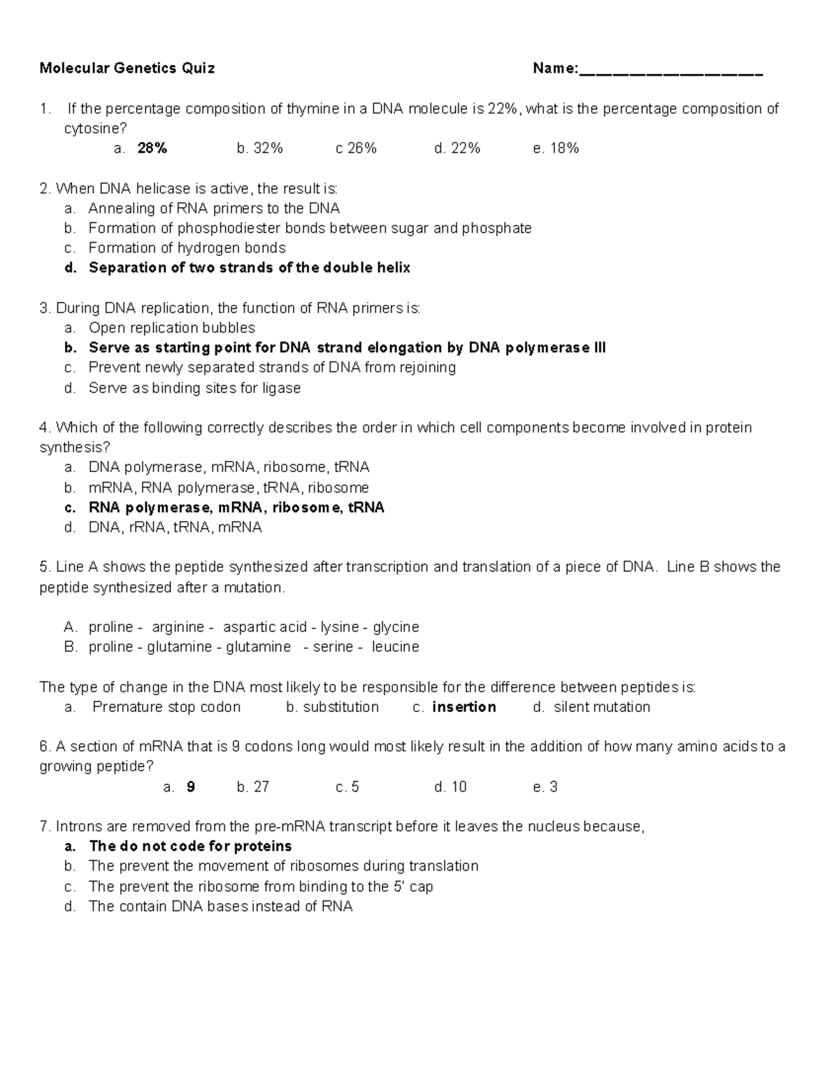 Molecular Genetics Quiz: Understanding DNA Structure & Function - Studocu