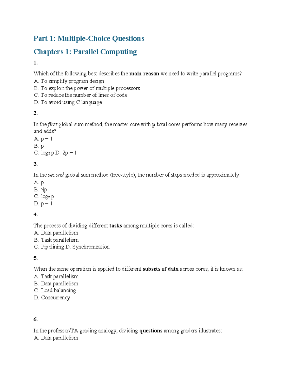 Parallel Computing Concepts and Techniques: MCQs for CS101 - Studocu