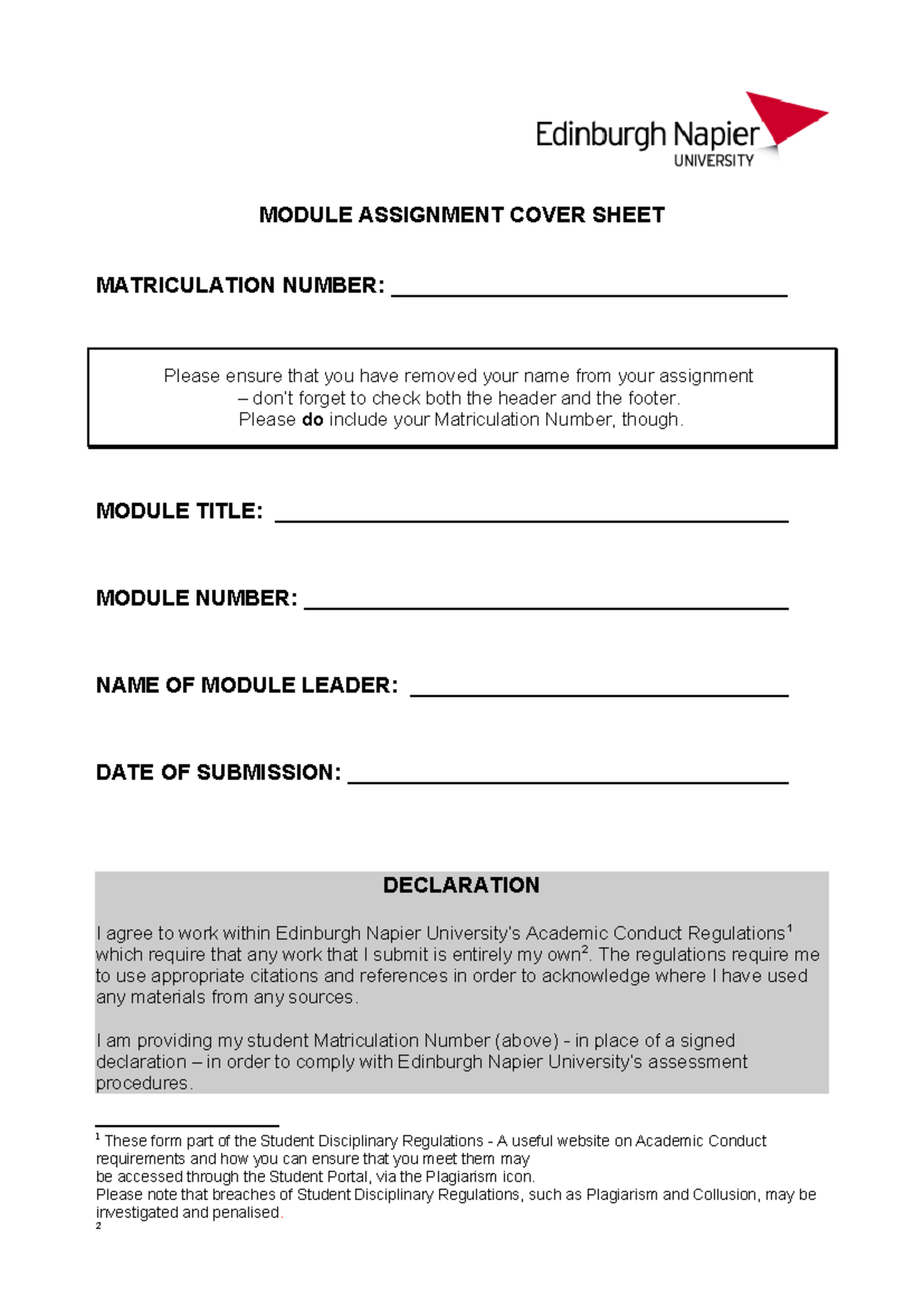 ENU Module Assignment Cover Sheet for Submission - Studocu