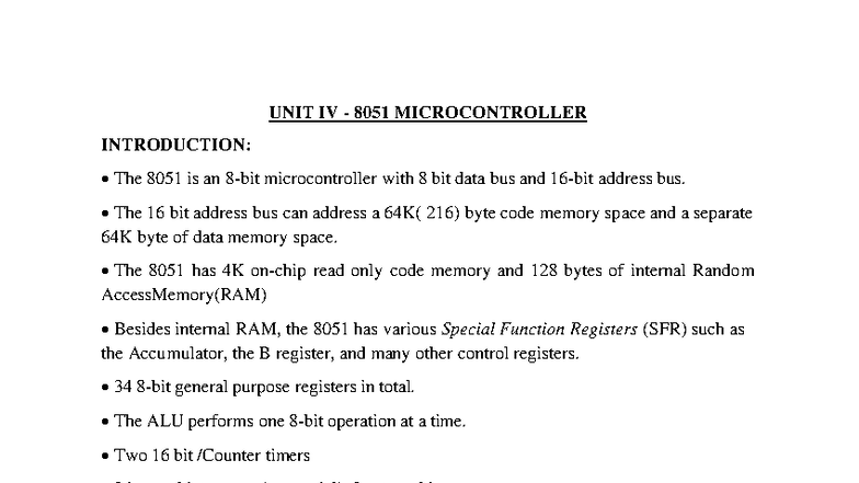 MPMC UNIT-4: 8051 Microcontroller Overview and Exam Prep - Studocu