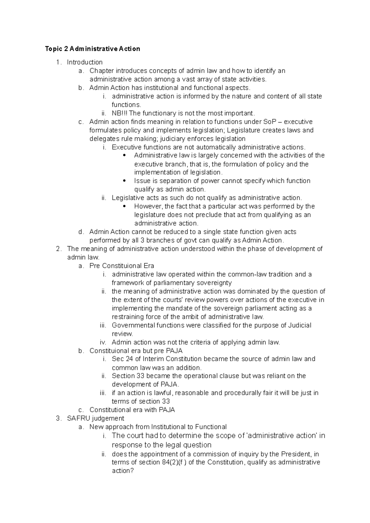 Topic 2: Admin Action & Legality Principle in Administrative Law - Studocu