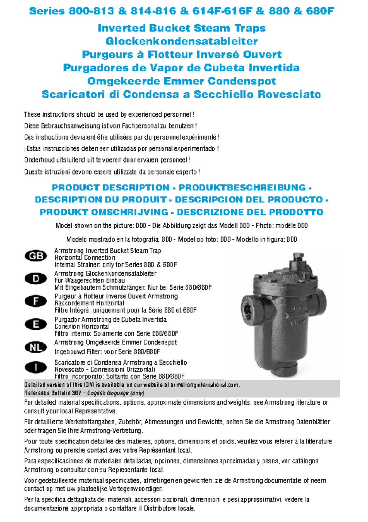 IOM for Armstrong Inverted Bucket Steam Traps (Series 800-816) - Studocu
