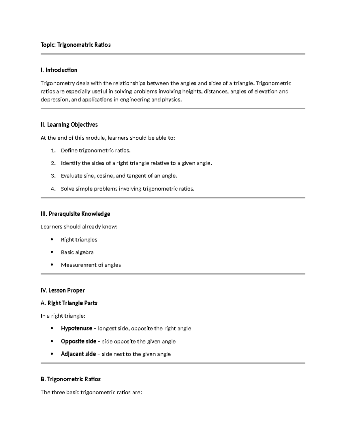 Trigonometric Ratios: Understanding Right Triangles and Applications ...