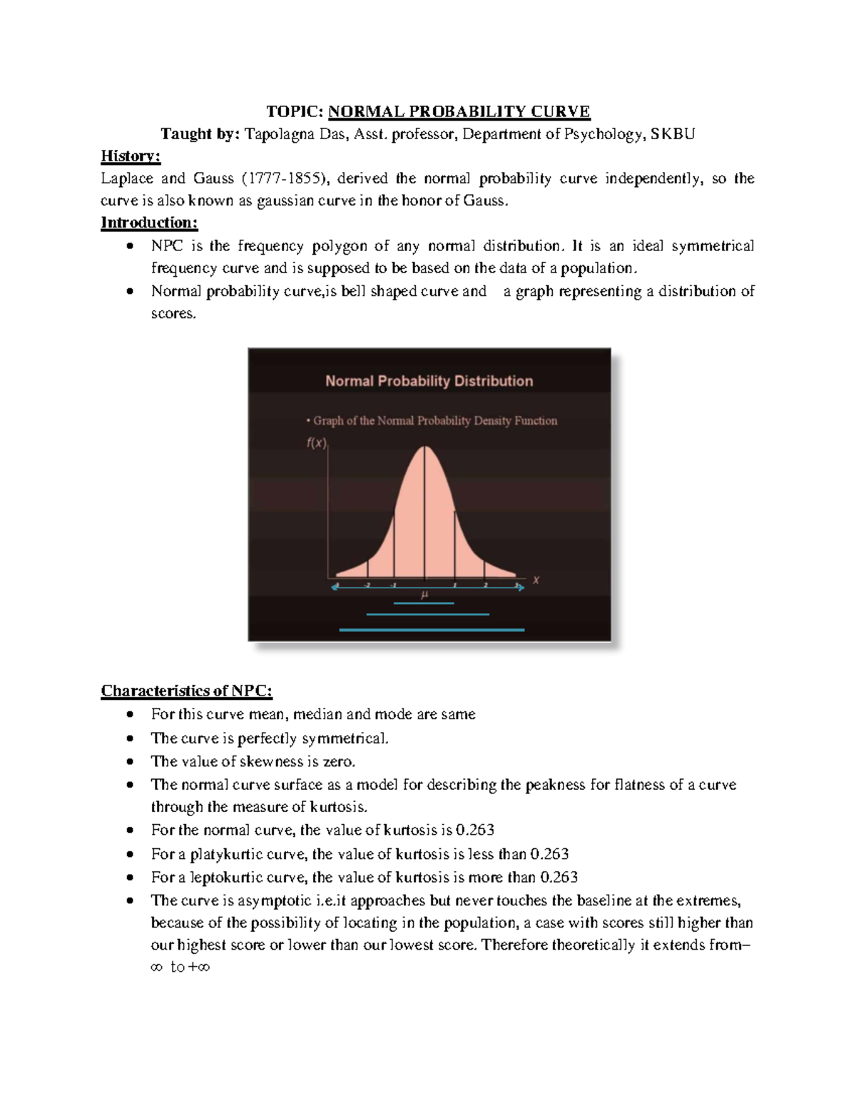 NPC - Lecture Notes on Normal Probability Curve - Studocu