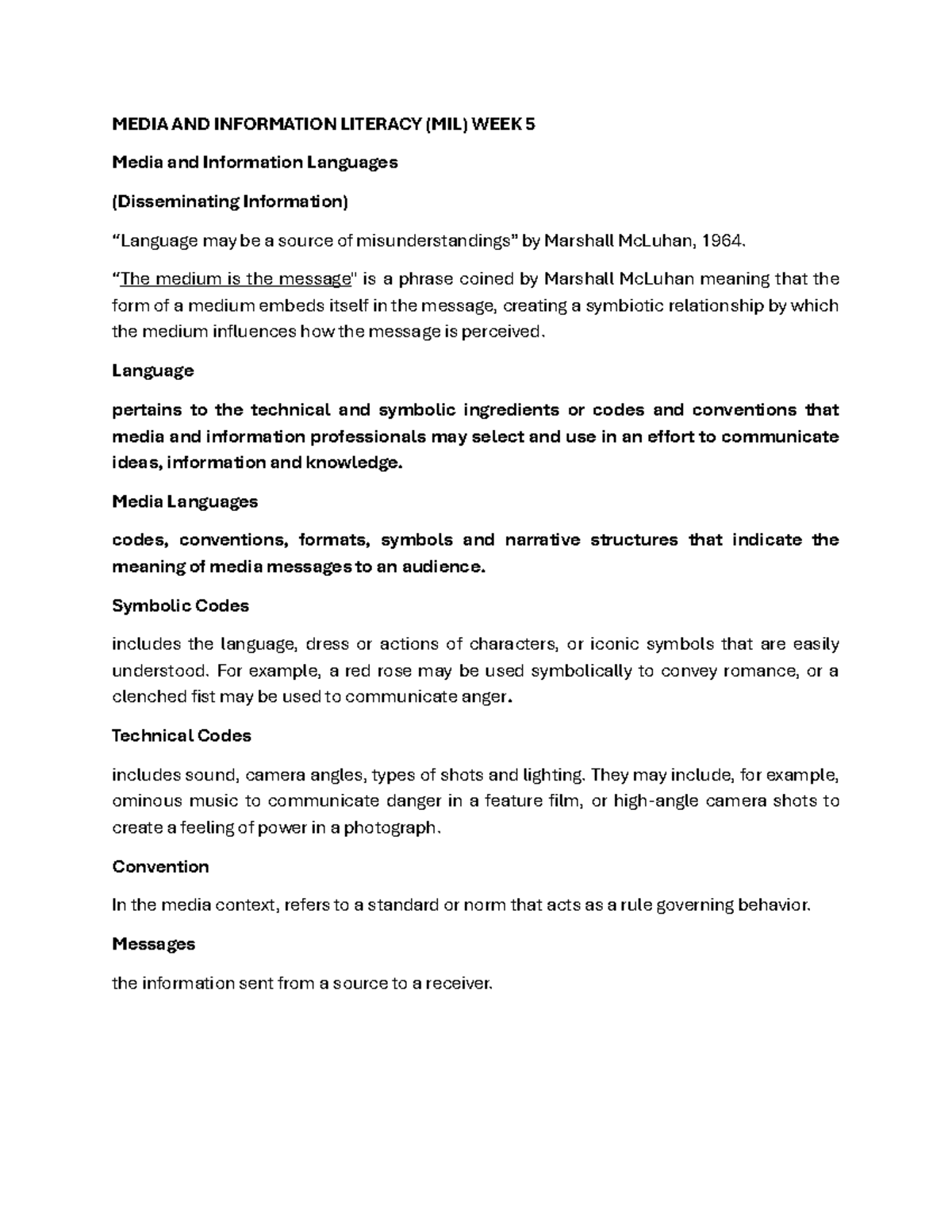 MIL Week 5: Understanding Media Languages and Codes - Studocu