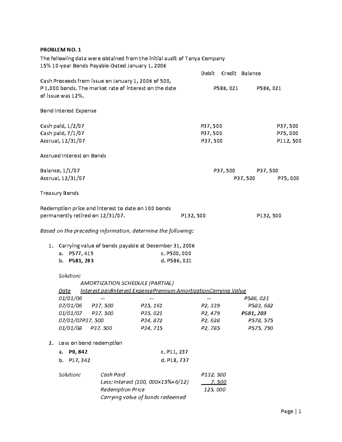 Auditing Problems - Exercises - PROBLEM NO. 1 The following data were obtained from the initial ...