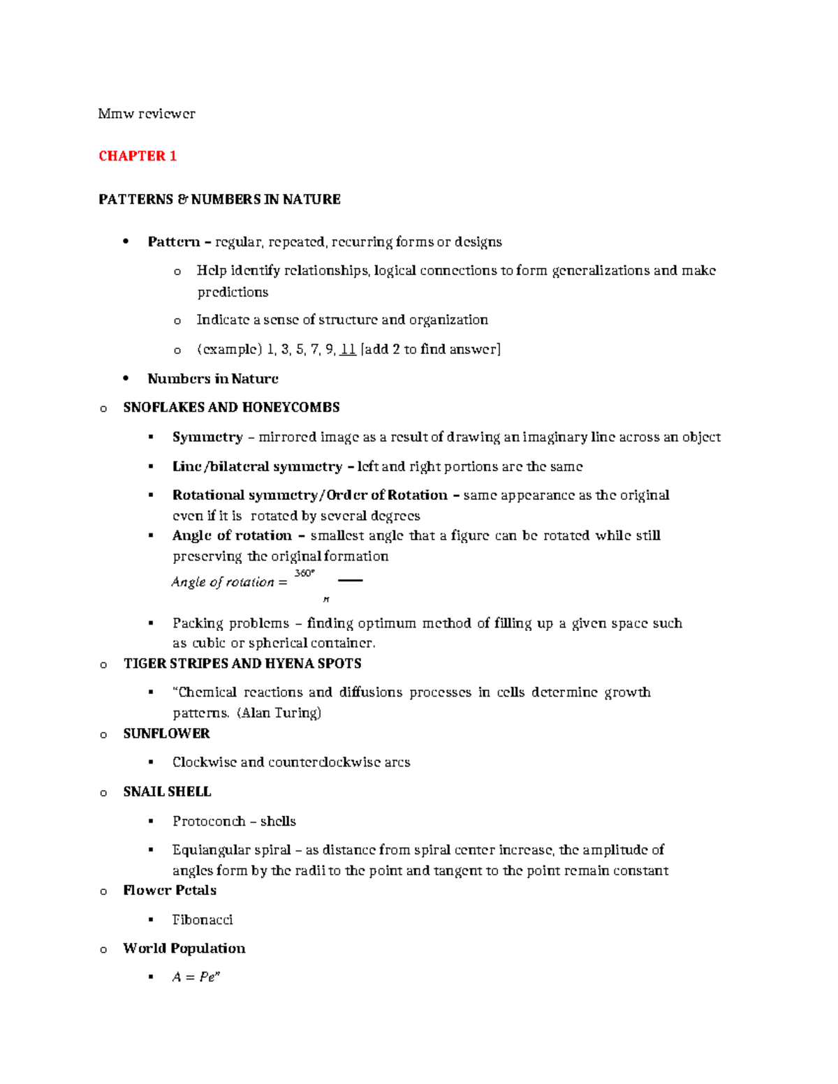 Mmw Final Exam Review: Patterns, Variables, and Statistics - Studocu