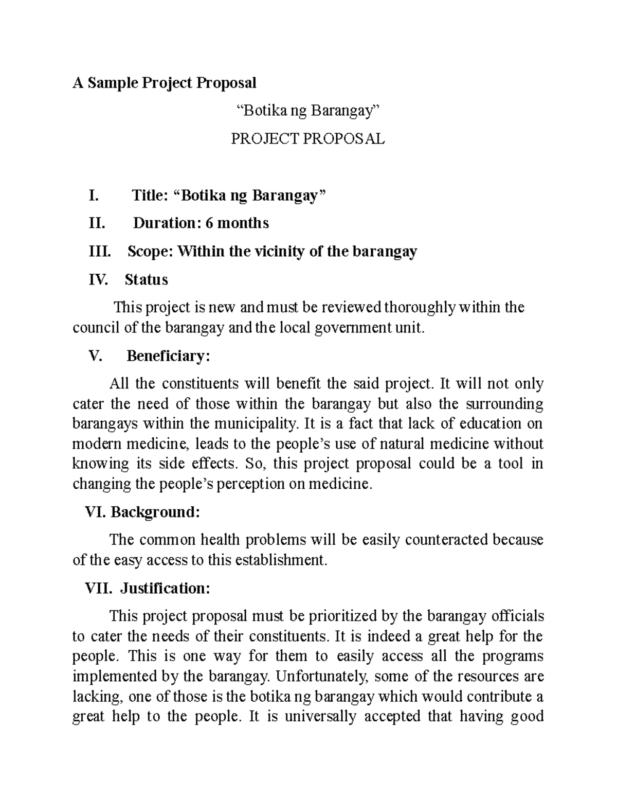 Project Proposal: Botika ng Barangay for Community Health & Wellness ...