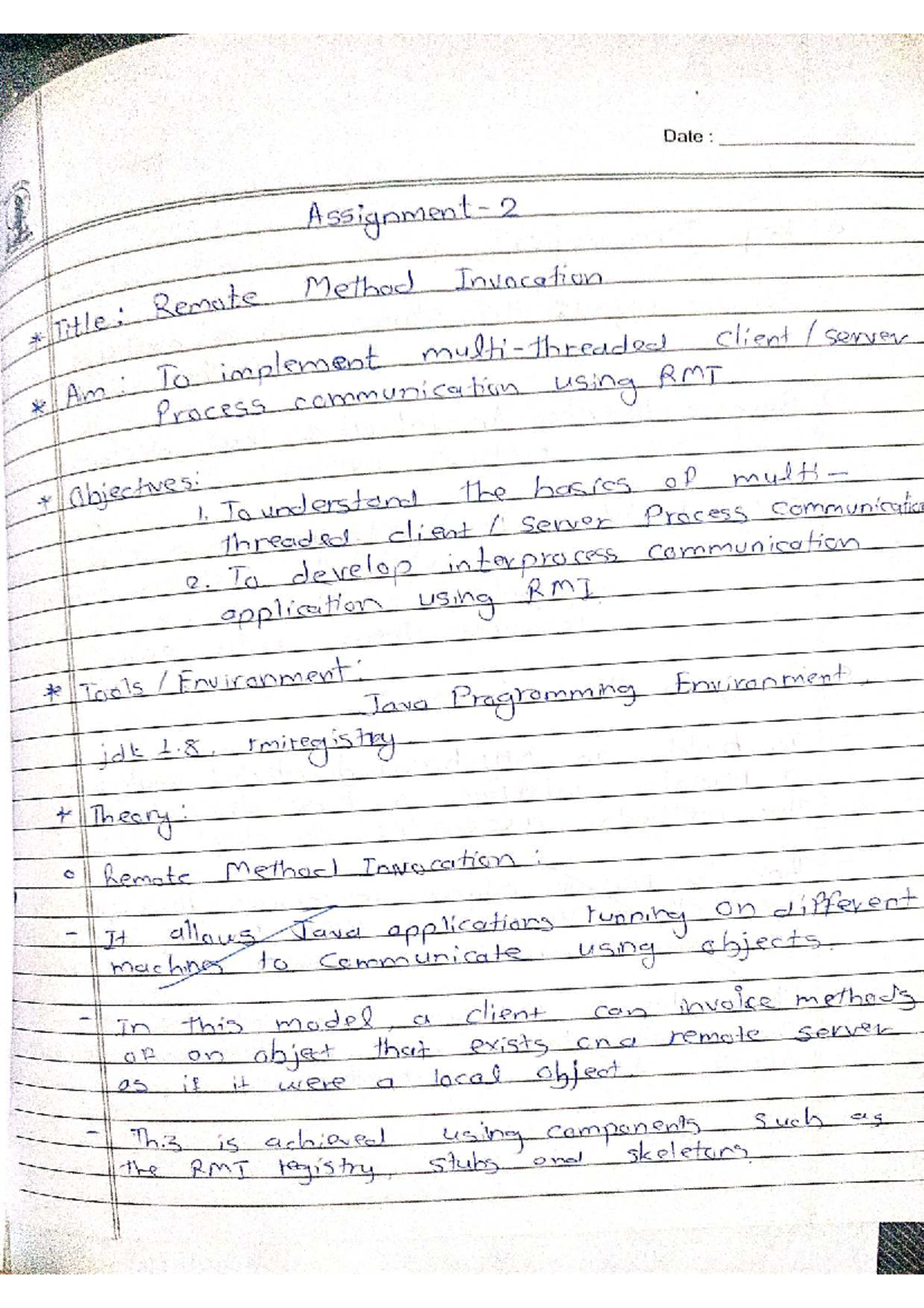 DS Assignment 2 - Notes on Remote Method Invocation (RMI) - Studocu