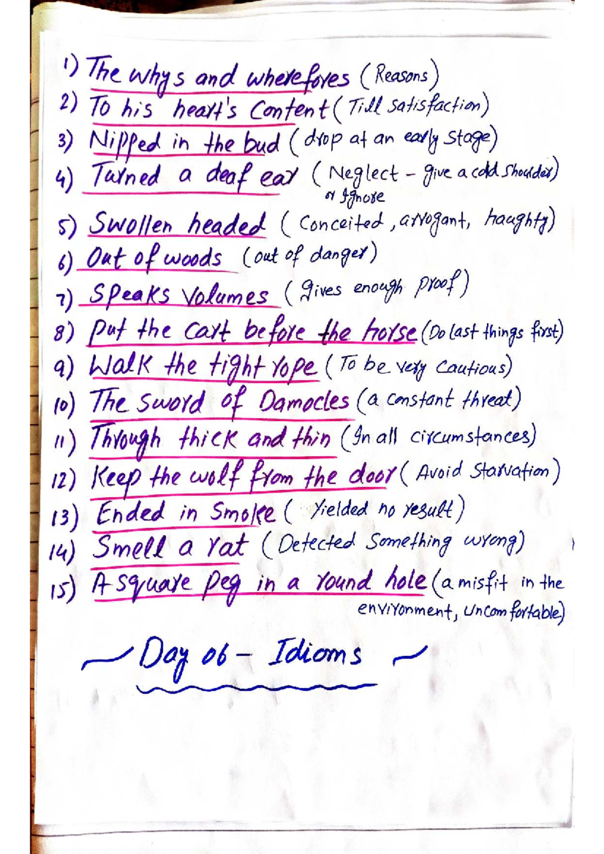 Idiom Study Notes - Day 6: Understanding Common Expressions - Studocu