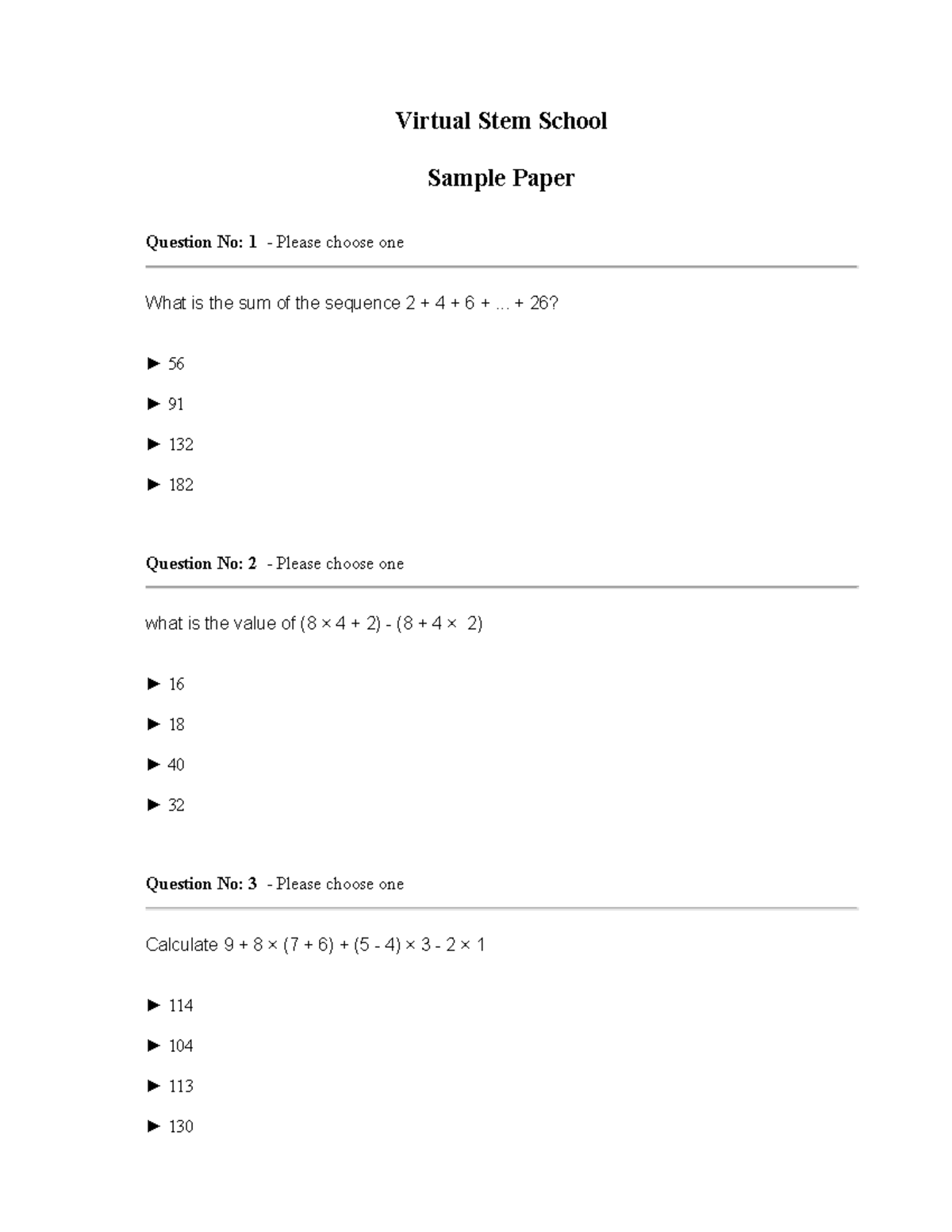 Virtual Stem School Sample Paper (VSS 101) - Studocu