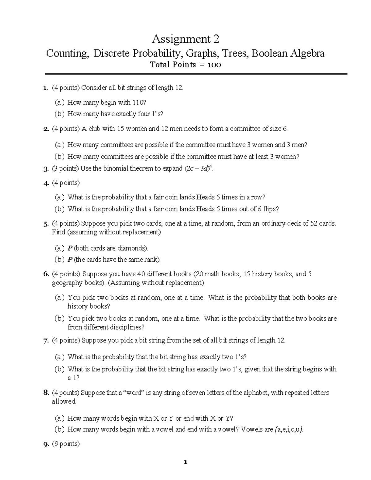 Assignment 2: Discrete Probability, Graphs, and Boolean Algebra - Studocu