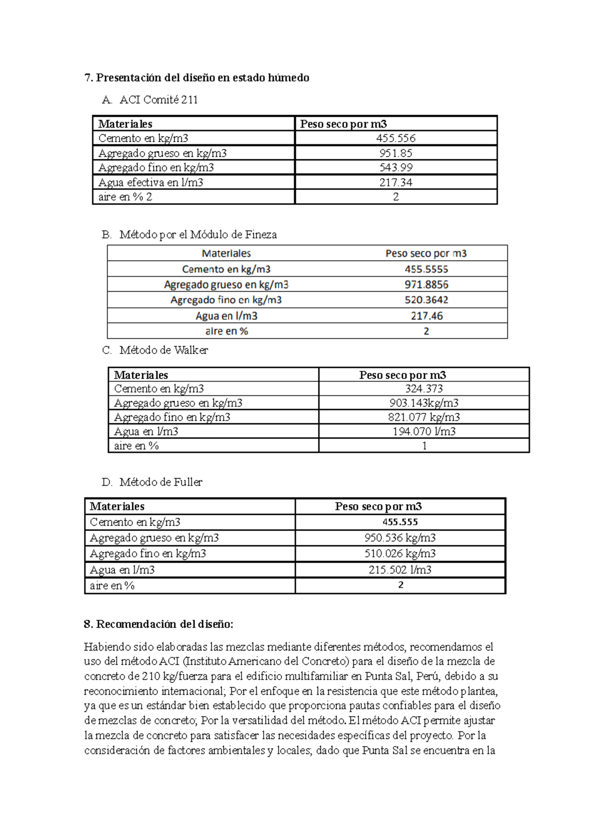 Recomendaciones de Diseño de Mezclas de Concreto ACI para Punta Sal ...