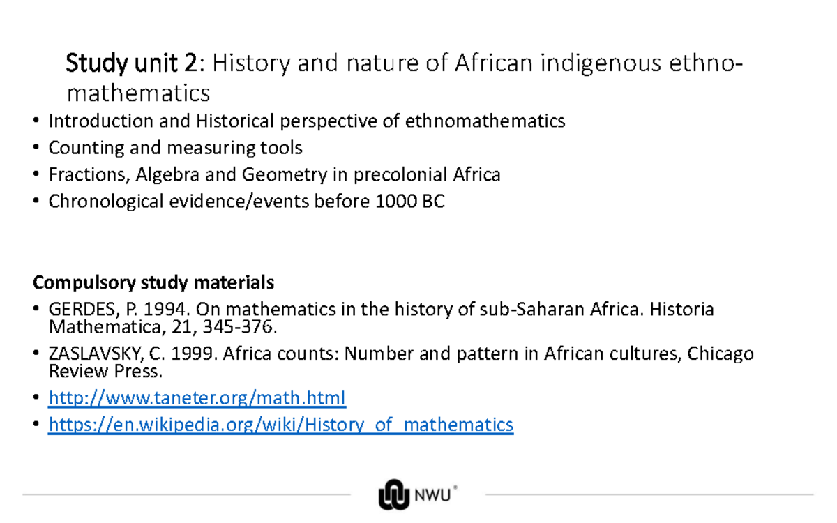 IKSS 121: History and Nature of African Indigenous Ethnomathematics ...