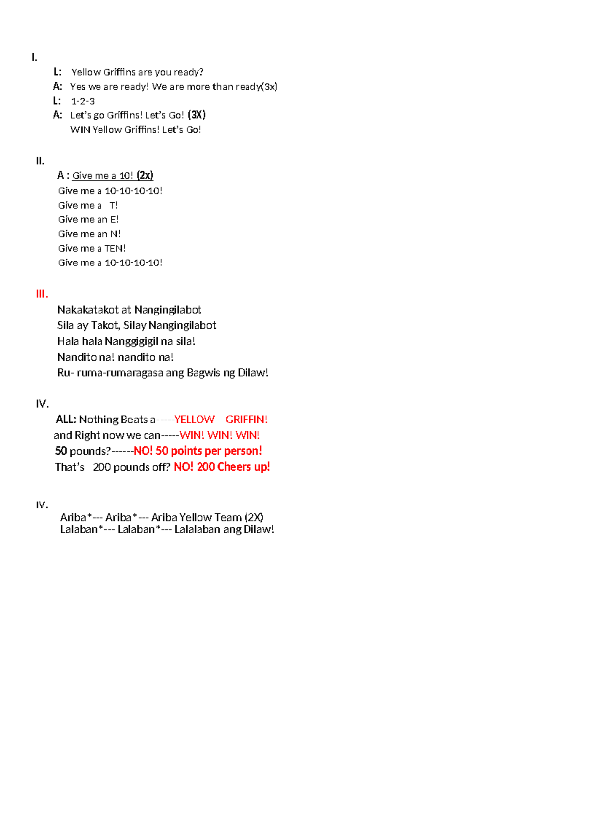 Chant 2025: Yellow Griffins Cheer and Spirit Routines - Studocu