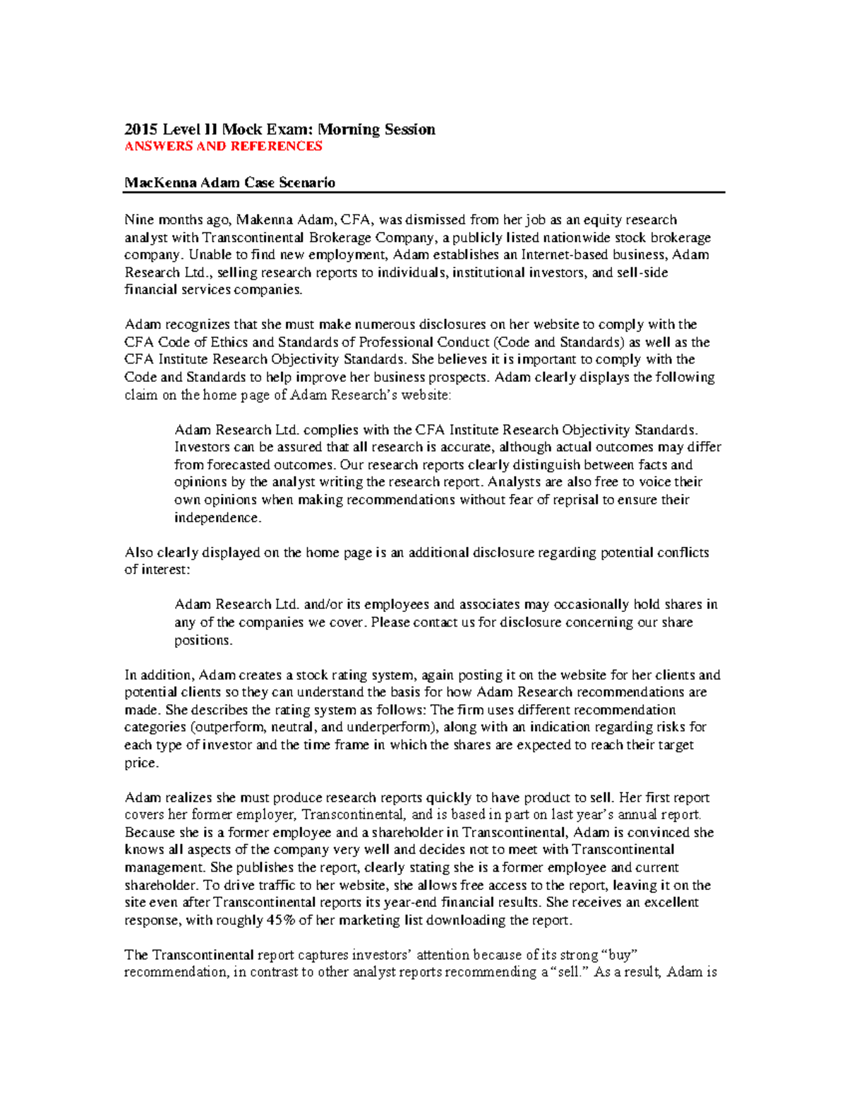 CFA Level II Mock Exam: Questions & Answers for 2015 Practice Test ...