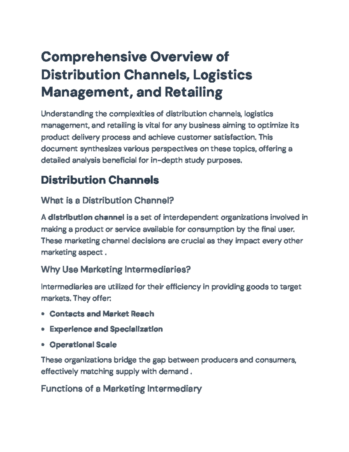 Distribution Channels, Logistics Management, and Retailing Overview ...