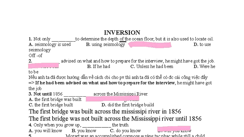 Inversion (D) - Advanced English Grammar Exercises - Studocu