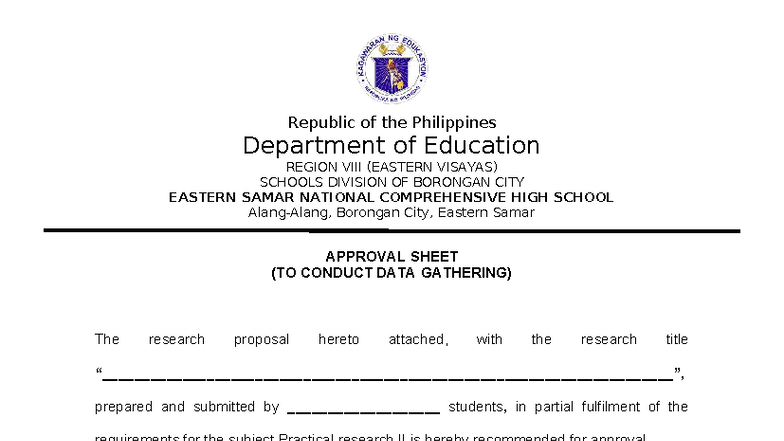 Approval Sheet for Data Gathering - Practical Research II - Studocu