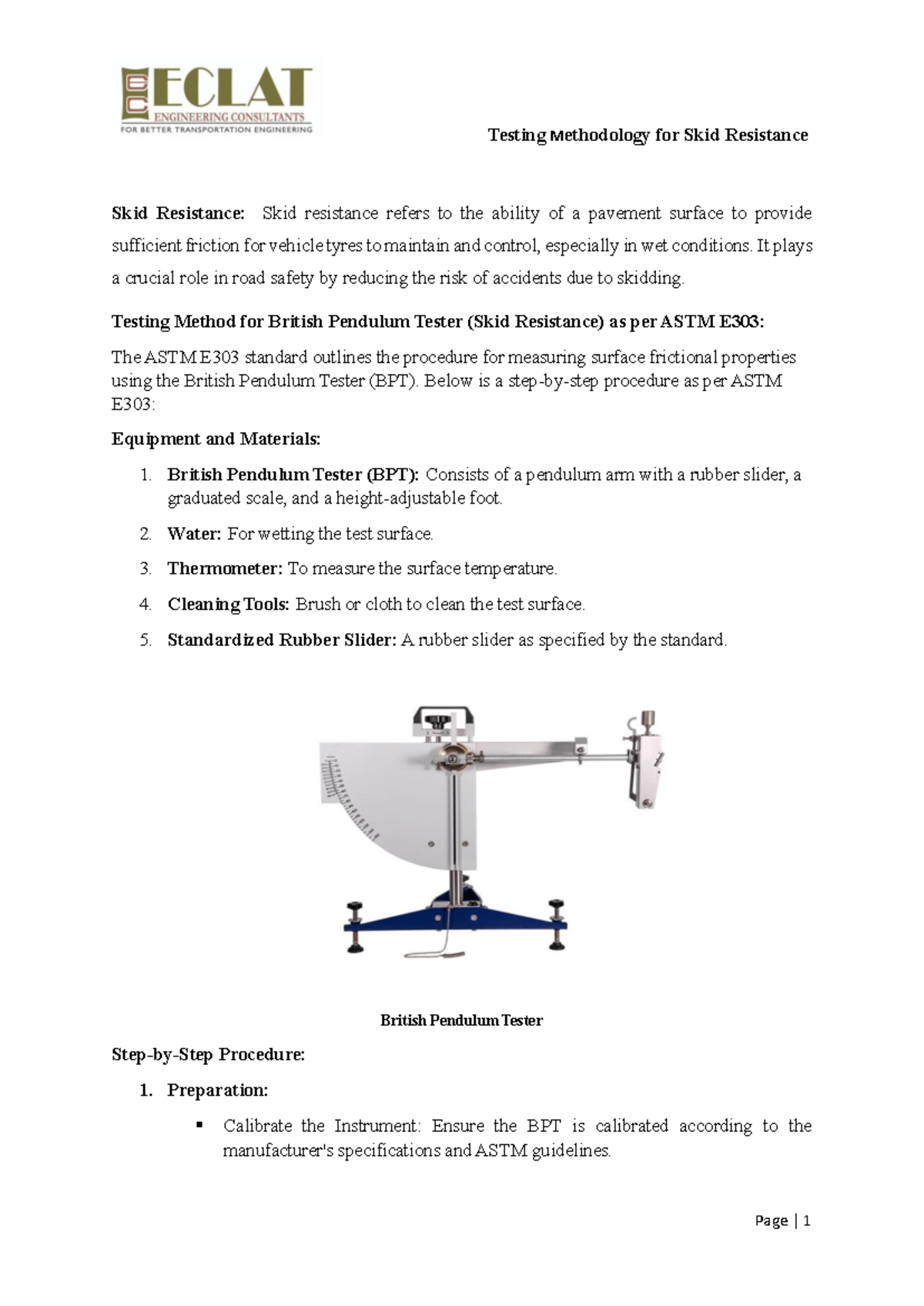 ASTM E303 Testing Methodology for Skid Resistance Procedure - Studocu
