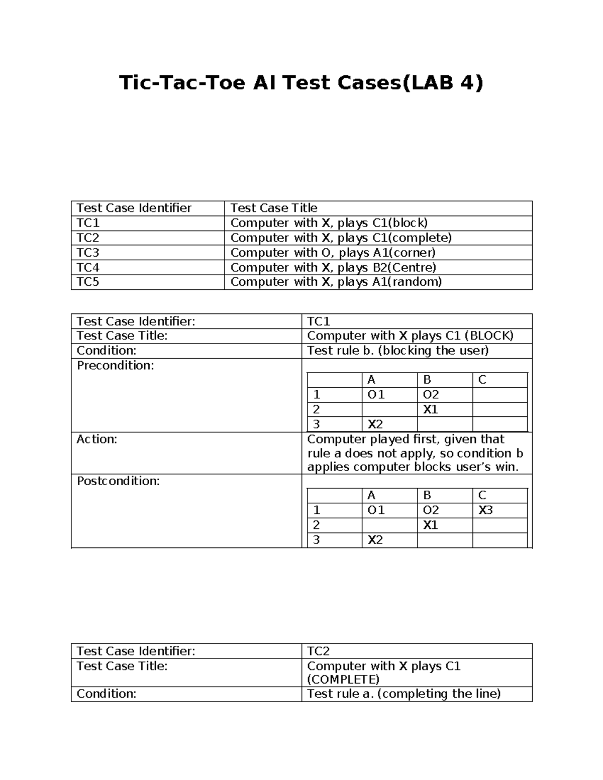LAB 4: Tic-Tac-Toe AI Test Cases and Strategies Analysis - Studocu