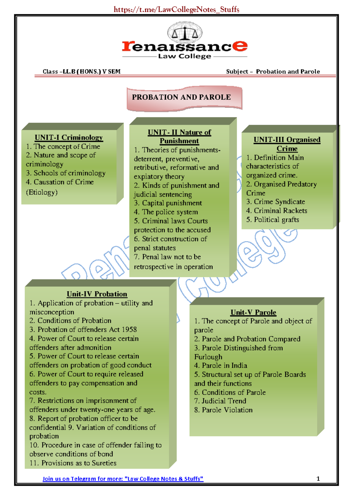 LL.B (HONS.) V SEM: Comprehensive Notes on Probation and Parole - Studocu