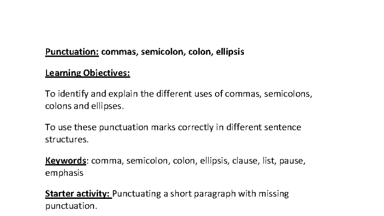 WEEK 2 NOTES: Punctuation - Commas, Semicolons, Colons, Ellipses - Studocu
