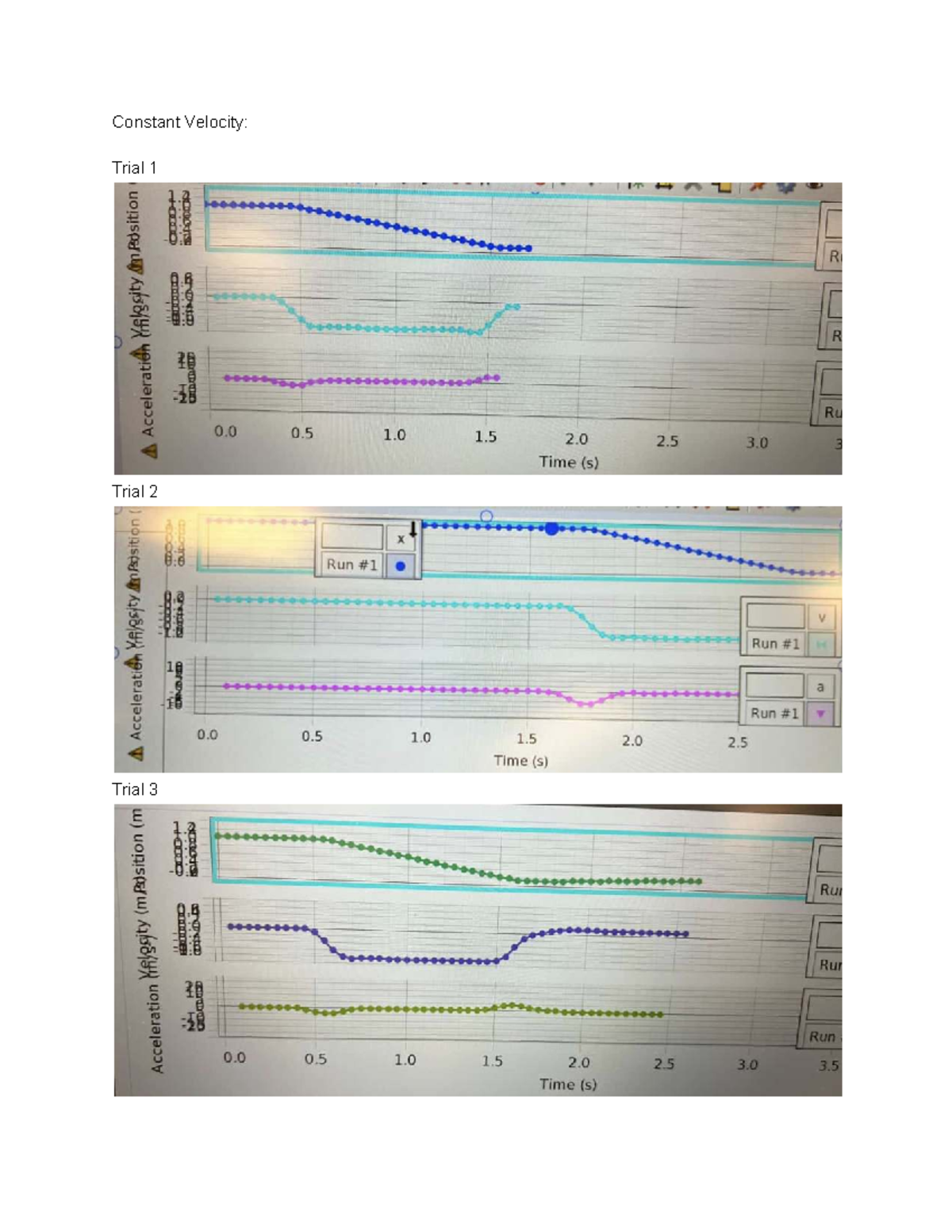 Graphical Analysis Motion Lab - Constant Velocity: Trial 1 Trial 2 ...
