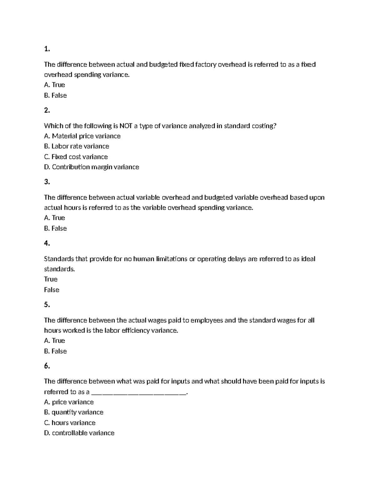 PSU-ACC 301 Final Exam: Variance Analysis in Managerial Accounting ...