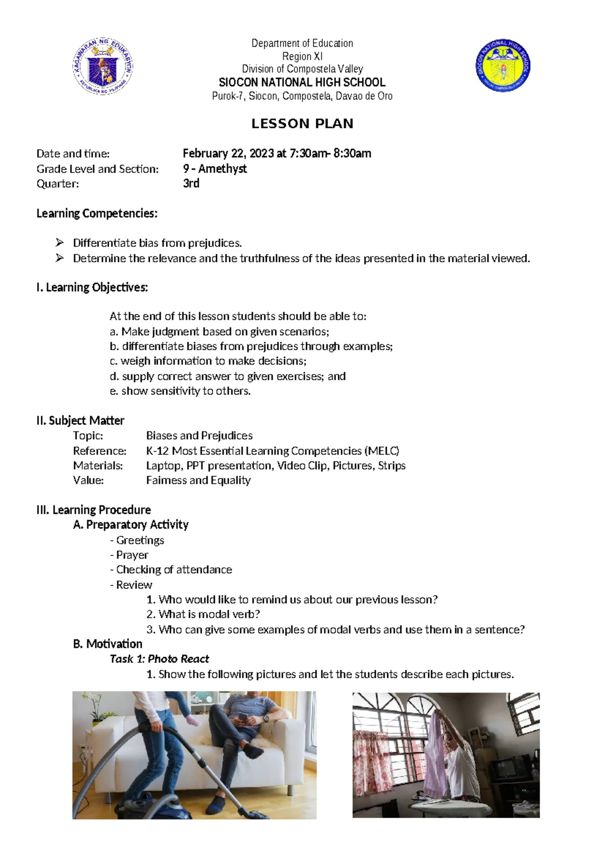 Lesson plan-english 3rd - Department of Education Region XI Division of ...