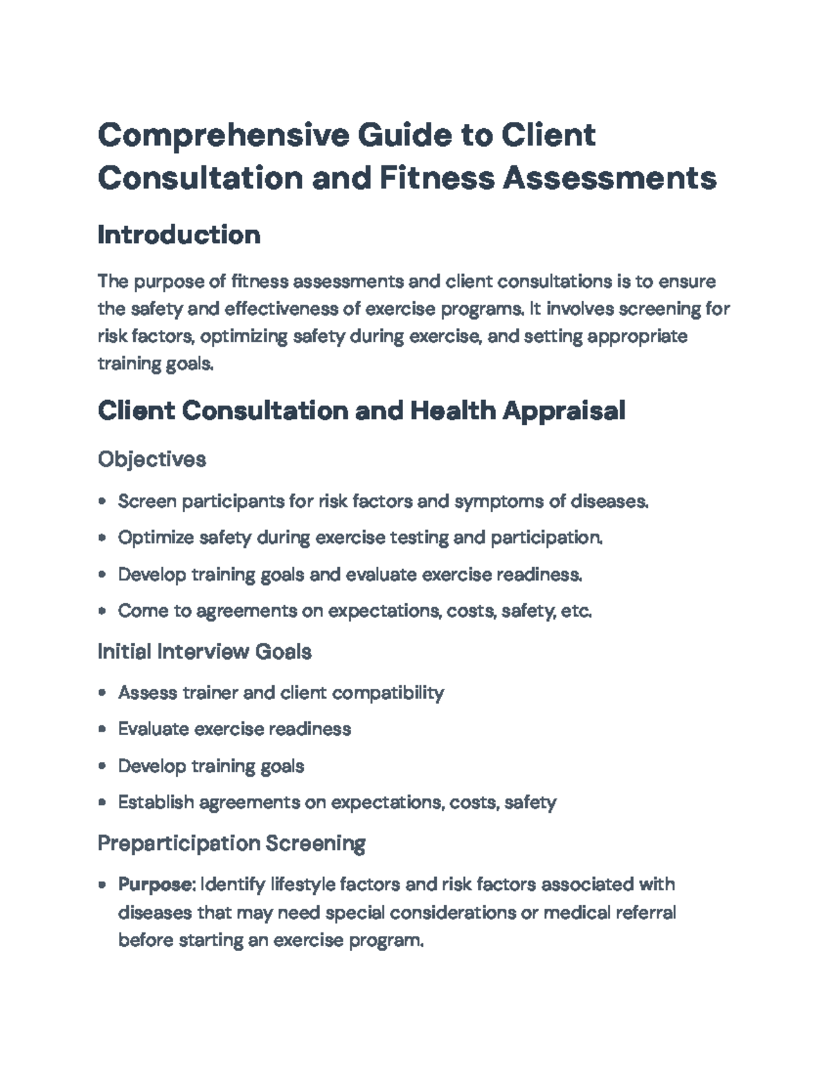 Comprehensive Guide to Client Consultations & Fitness Assessments - Studocu