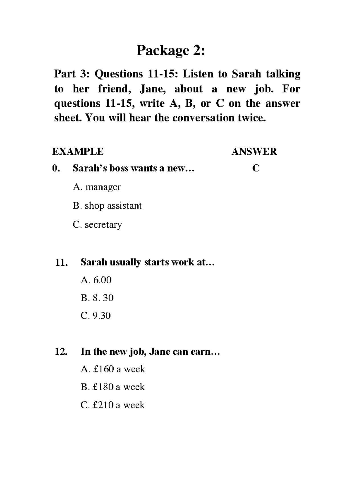 A1 Listening Practice: Job Conversation Questions and Answers - Studocu