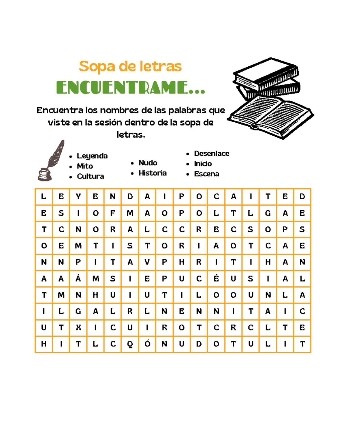 Sopa de Letras Dioses Aztecas Simple Verde - L E Y E N D A I P O C A I ...