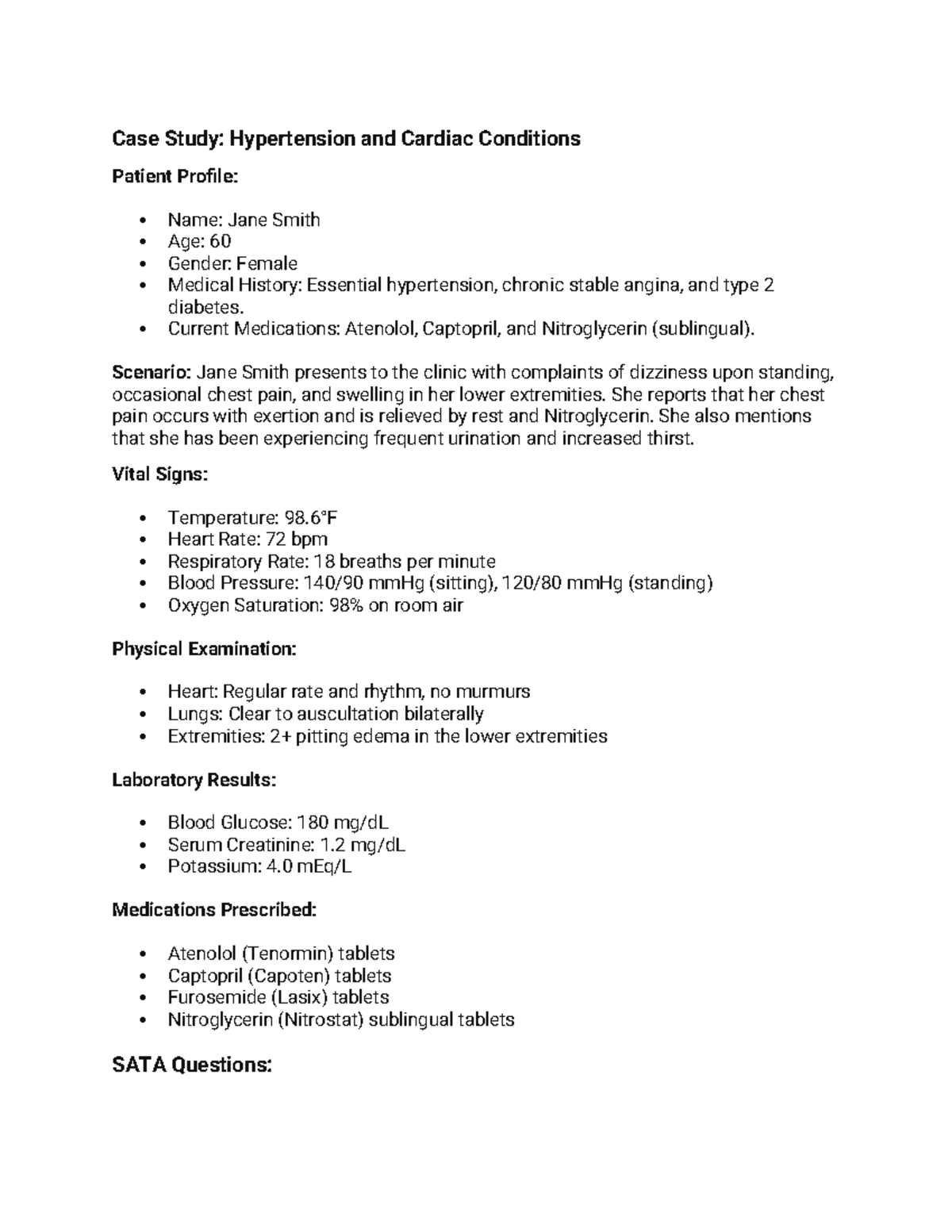 Case Study: Hypertension & Cardiac Conditions (Patient: Jane Smith ...