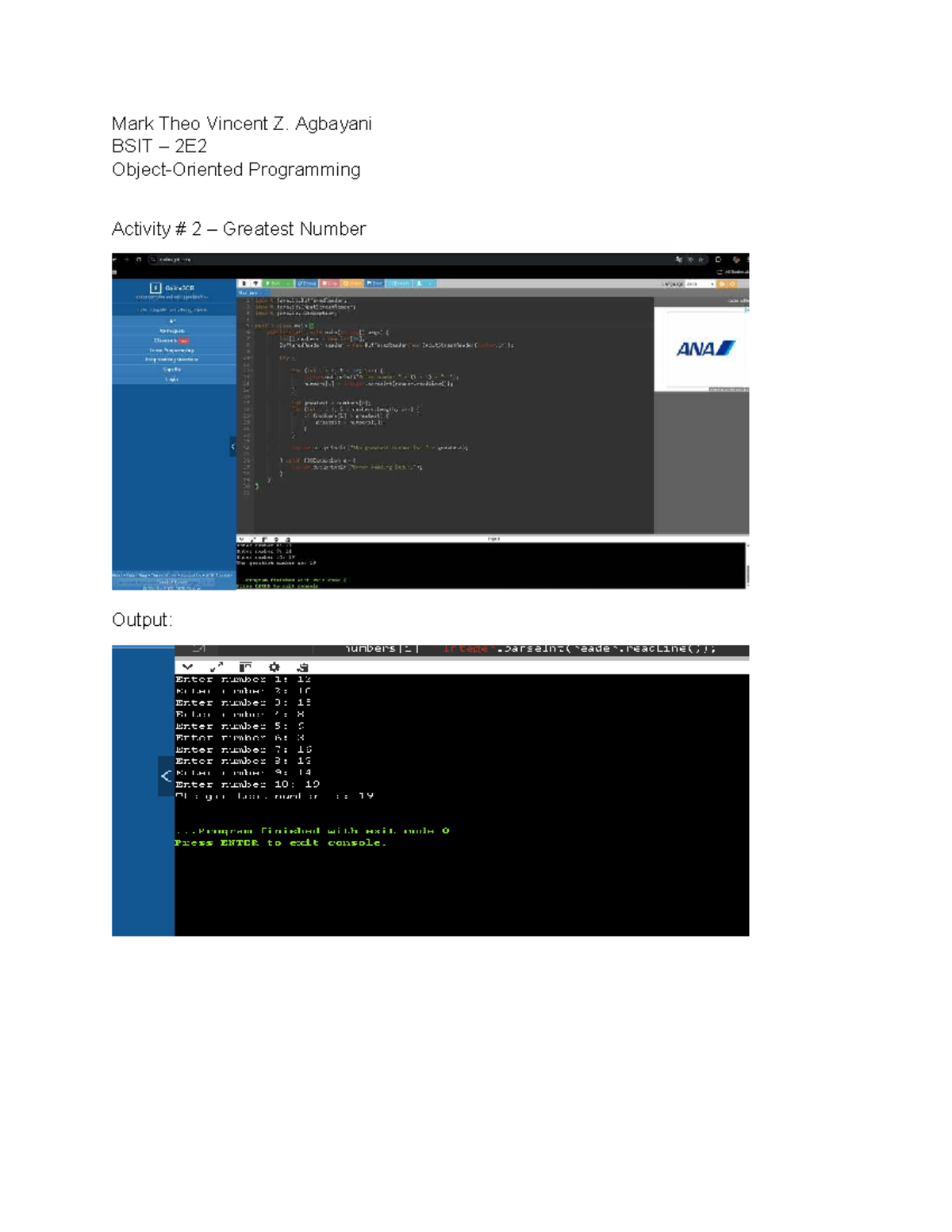 OOP Assignment Activity - Data Structures and Algorithm - Mark Theo Vincent Z. Agbayani BSIT ...