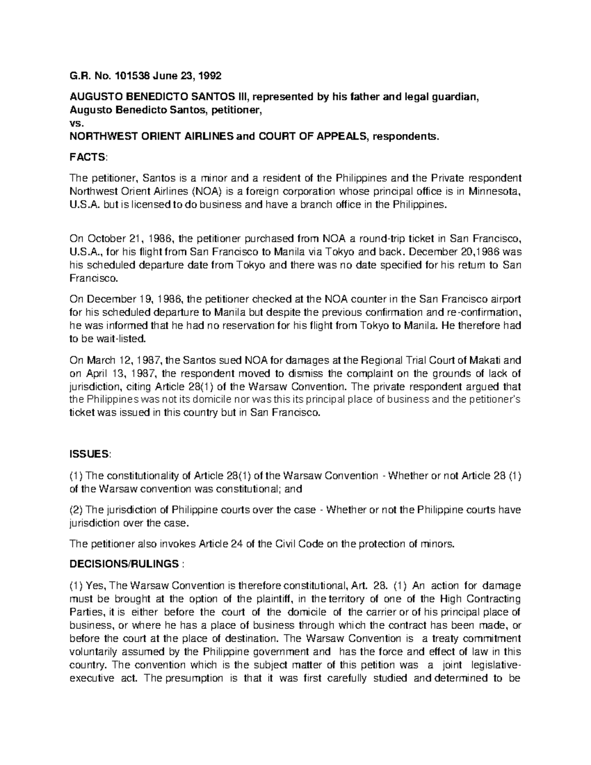 Santos-VS - just for purposes. - G. No. 101538 June 23, 1992 AUGUSTO ...
