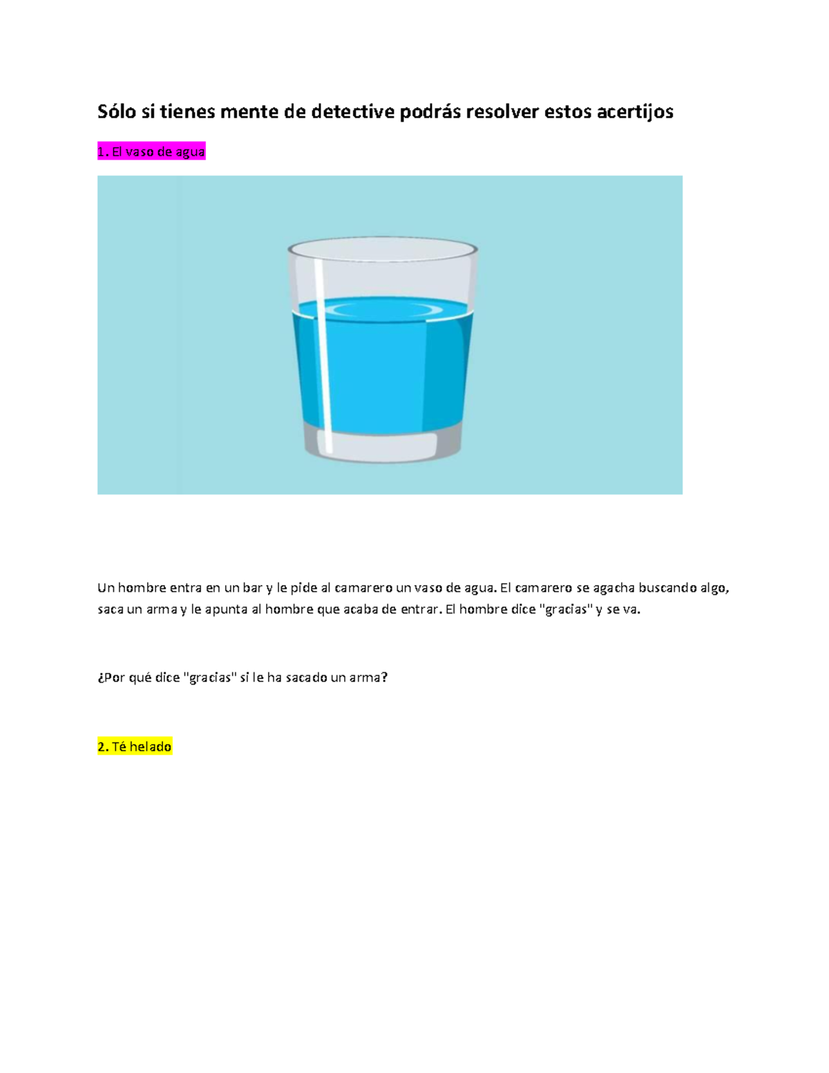 Jugando a ser detective: Acertijos y Soluciones - Studocu